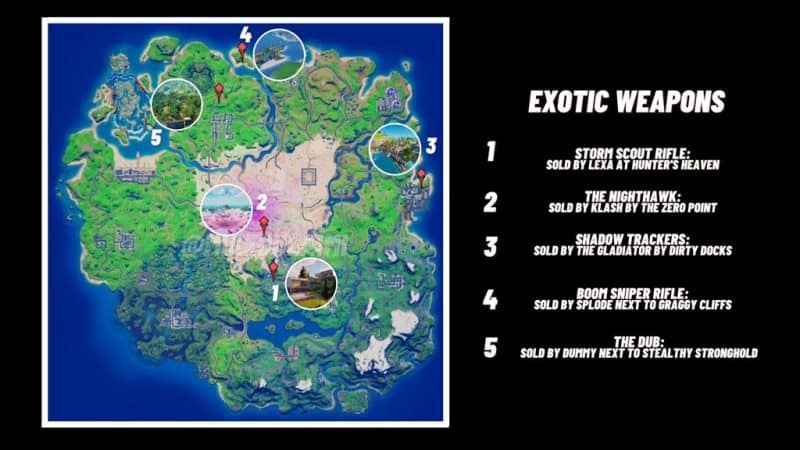 Where To Find All Exotic & Mythic Weapons In Fortnite Season 5