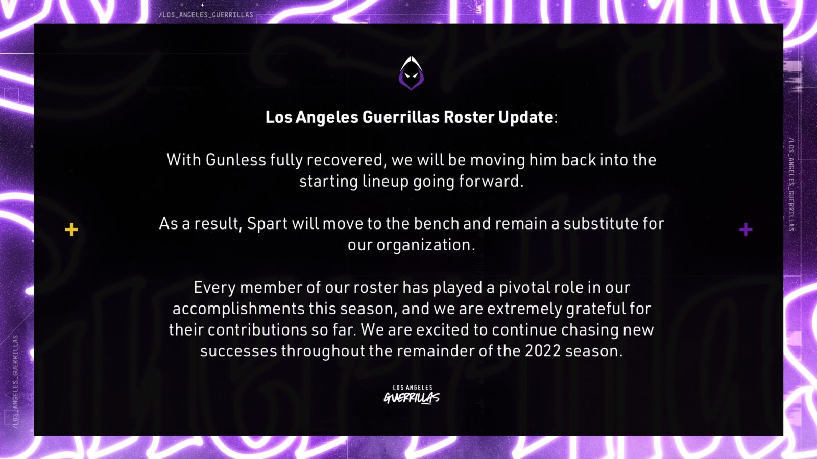 Spart Dropped as Gunless Returns to Los Angeles Guerrillas Roster