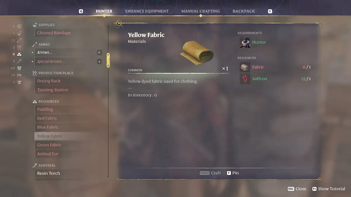 Enshrouded Yellow Fabric: How to Get it